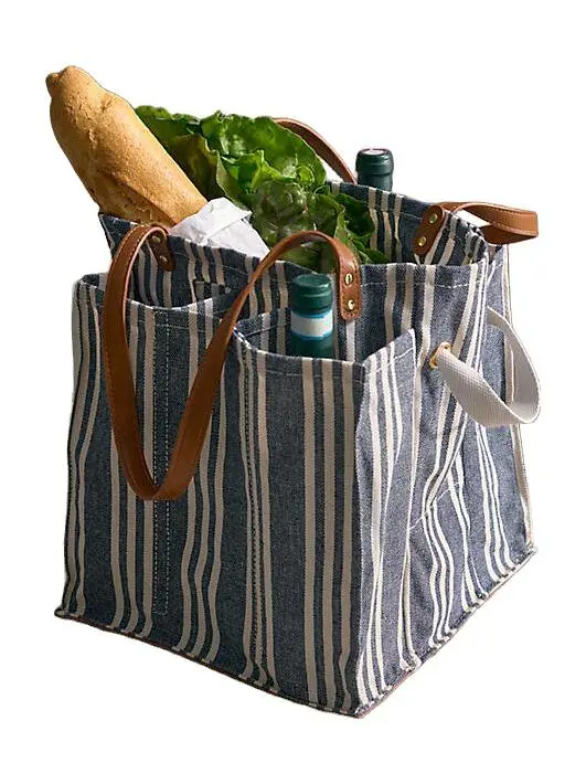 TERRAIN Striped Canvas Grocery Tote - Blue