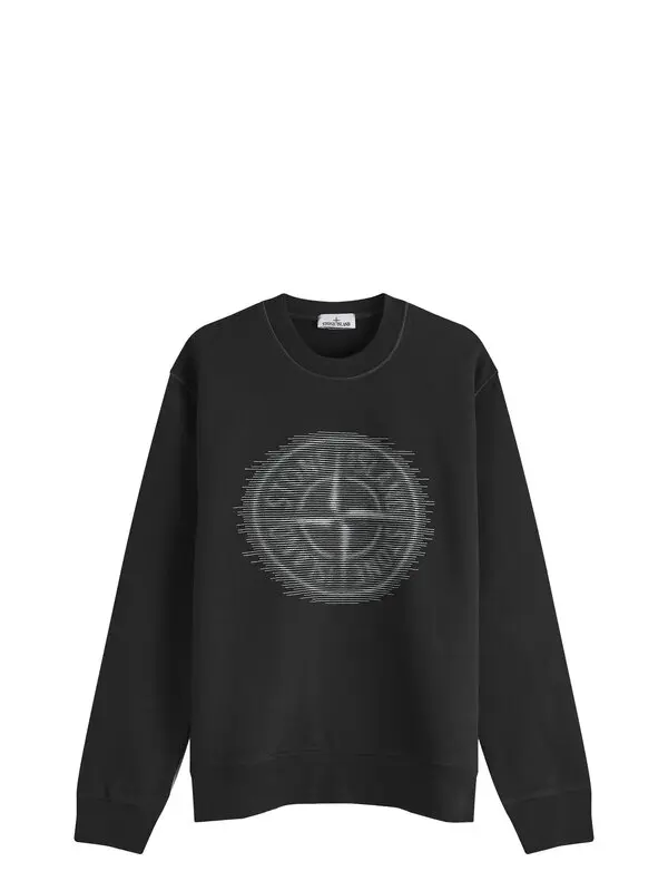Stone Island Badge Print Crew Neck Sweatshirt - Black
