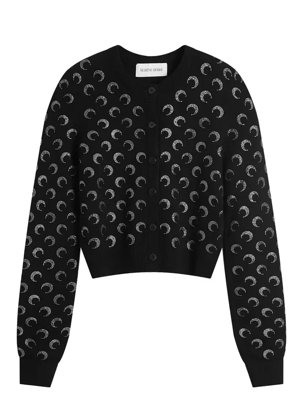 MARINE SERRE Moon Rhinestoned Knit Fitted Cardigan - Black