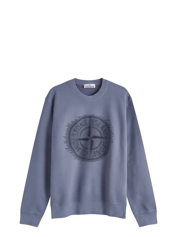 Stone Island Badge Print Crew Neck Sweatshirt - Mid Blue