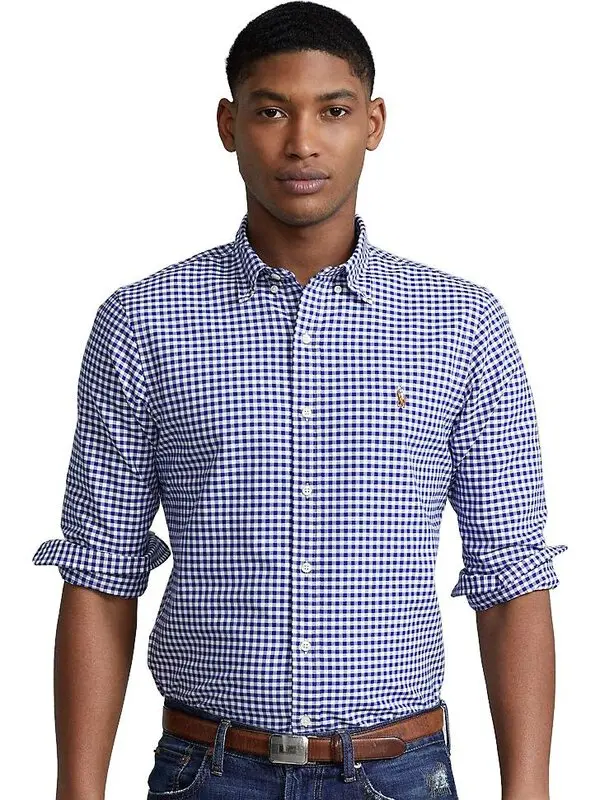 Ralph Lauren Slim Fit Gingham Oxford Shirt - Royal/white