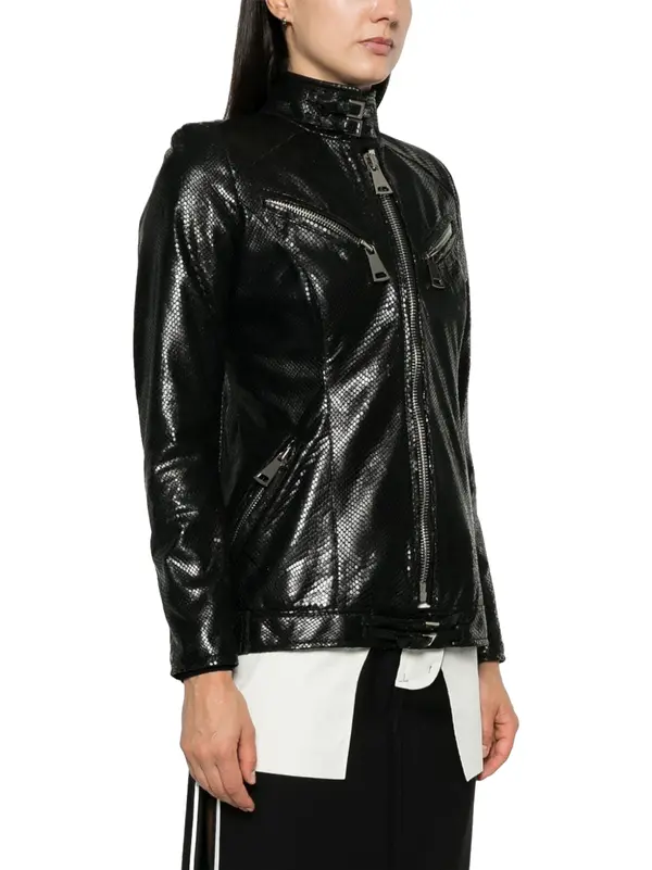MITILIANE COUTURE Lizard Skin-effect Leather Jacket - Black