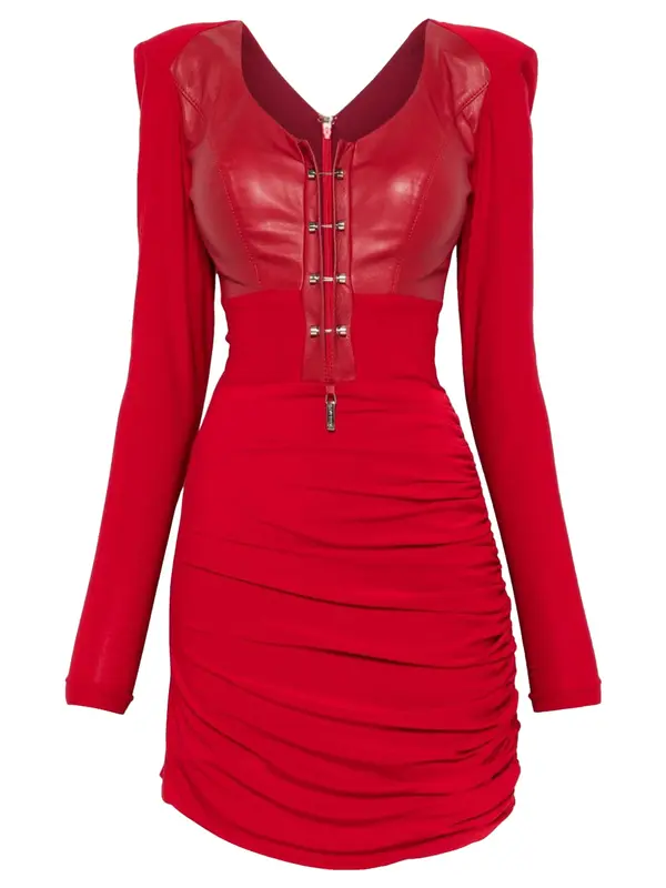 MITILIANE COUTURE Piercing-details Leather-panel Mini Dress - Red