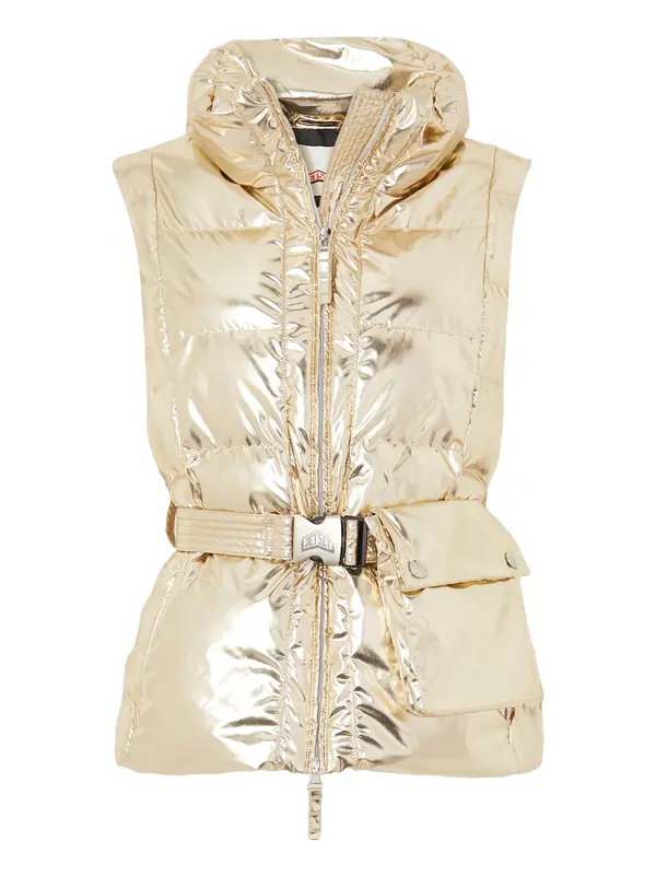 JETSET Gardena Belted Quilted Padded Metallic Ski Vest - Gold
