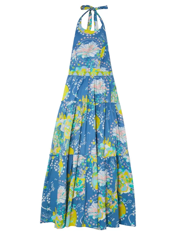 EMPORIO SIRENUSE Isotta Printed Cotton-poplin Maxi Dress - Blue