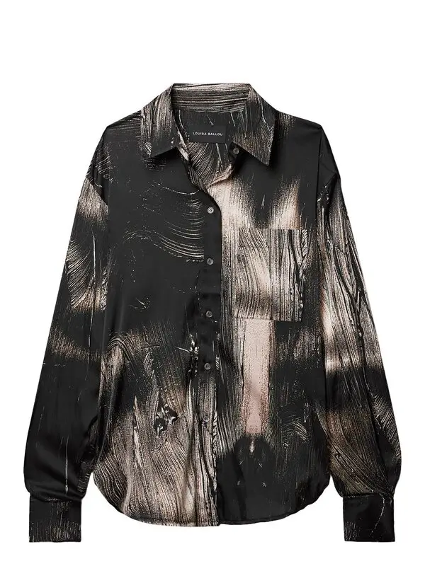 LOUISA BALLOU Oversized Printed Stretch-silk Shirt - Black