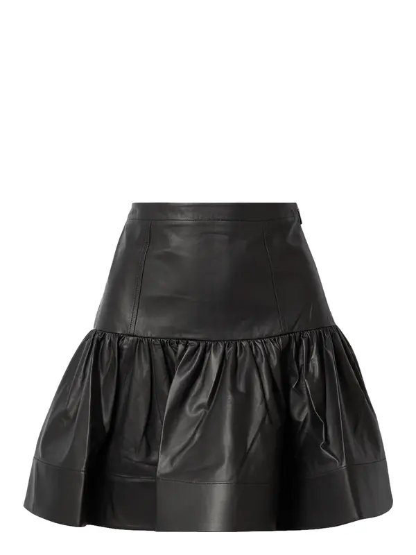 JASON WU Ruffled Tiered Leather Mini Skirt - Black