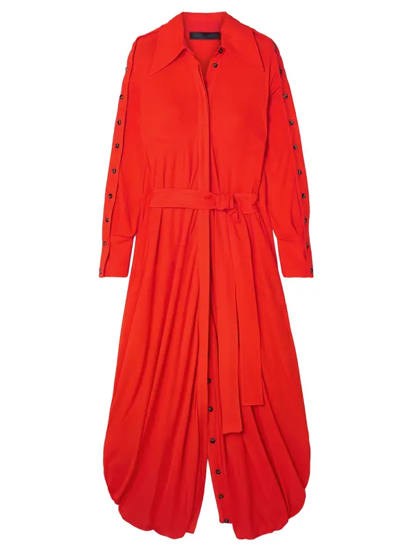 Proenza Schouler Belted Jersey-crepe Maxi Shirt Dress - Red