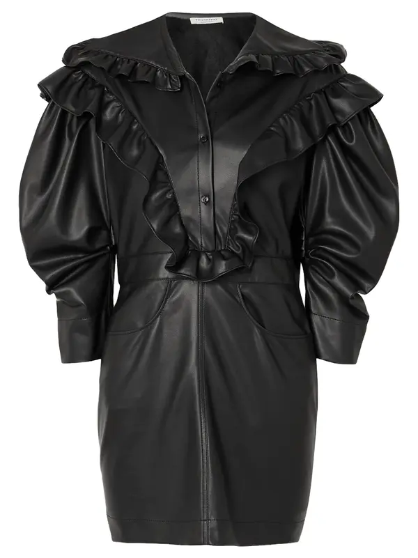 Philosophy Di Lorenzo Serafini Ruffled Faux Leather Mini Dress - Black