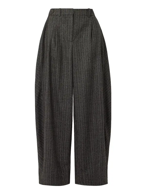 Stella McCartney Net Sustain Pleated Pinstriped Wool Tapered Pants - Gray