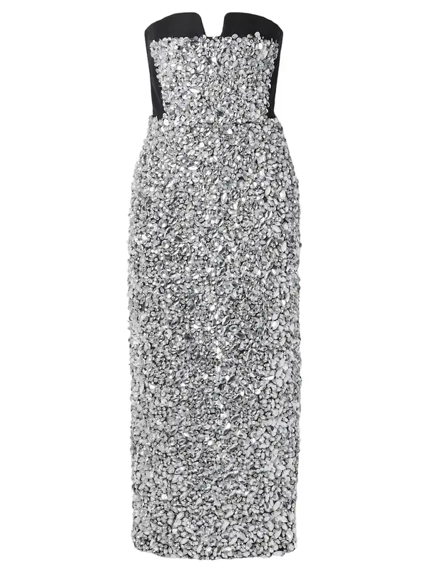 Carolina Herrera Strapless Embellished Faille Midi Dress - Black