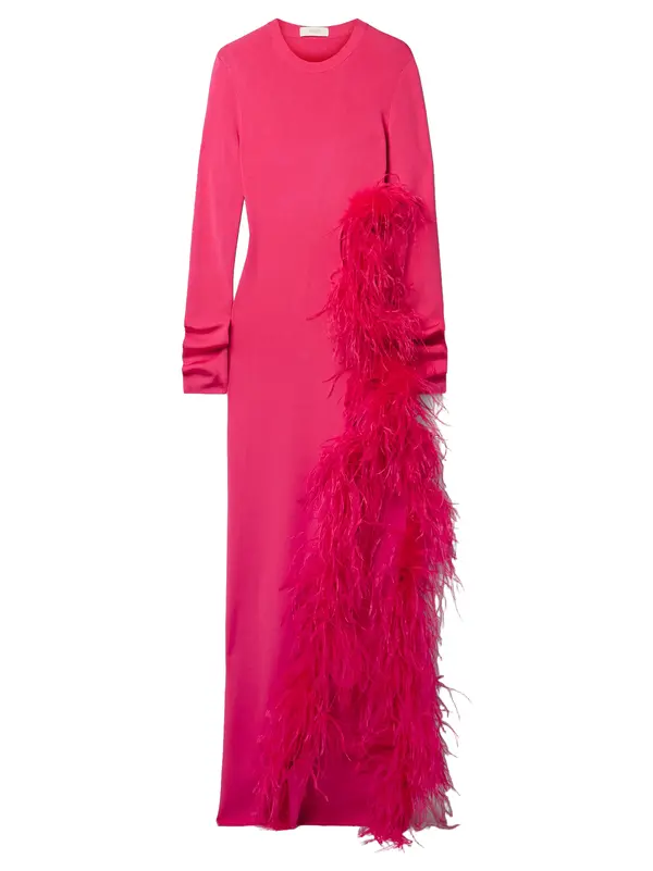 Lapointe Cutout Feather-trimmed Maxi Dress - Red