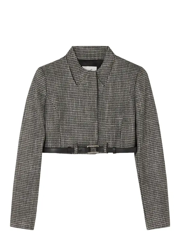 Coperni Belted Cropped Checked Tweed Jacket - Silver