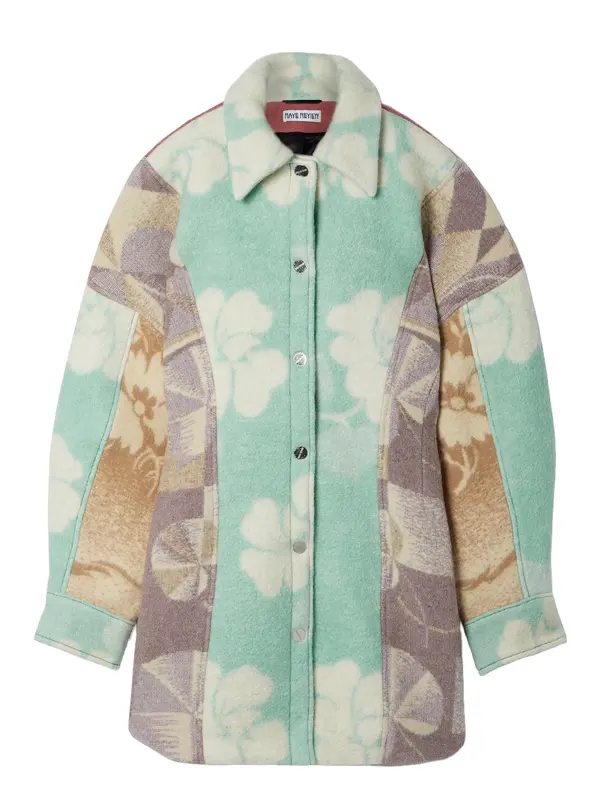 RAVE REVIEW Net Sustain Oversized Patchwork Felt Jacket - Blue
