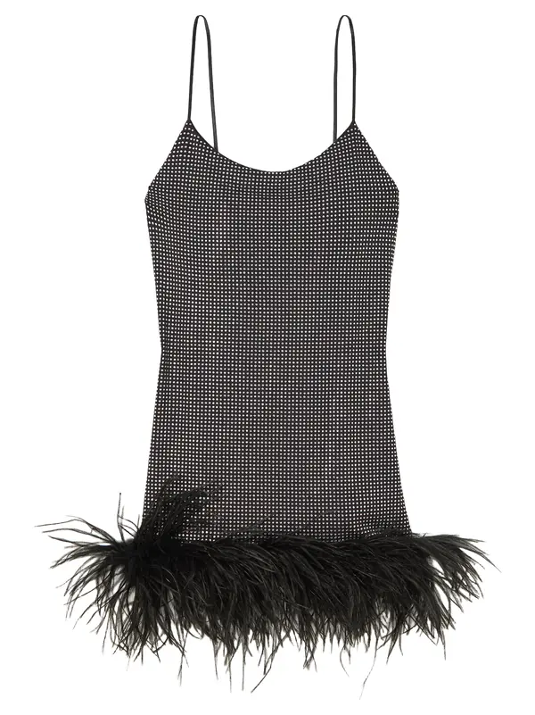 LESLIE AMON Laurie Crystal-embellished Feather-trimmed Mini Dress - Black