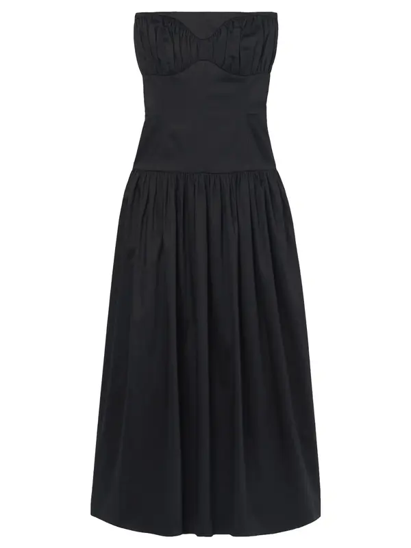 Tove Lauryn Gathered Cotton-blend Poplin Midi Dress - Black