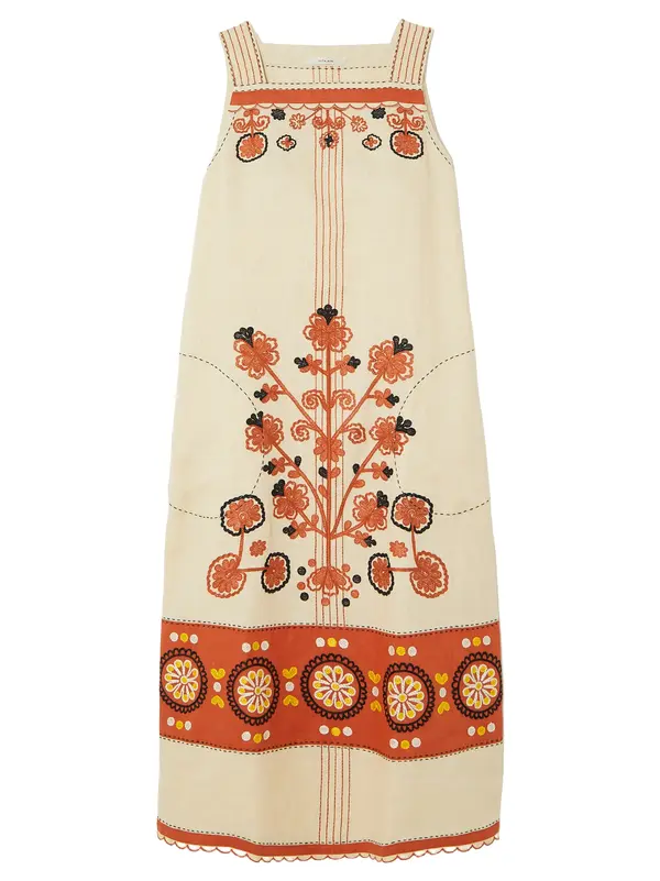 Vita Kin Ulya Embroidered Linen Midi Dress - Red