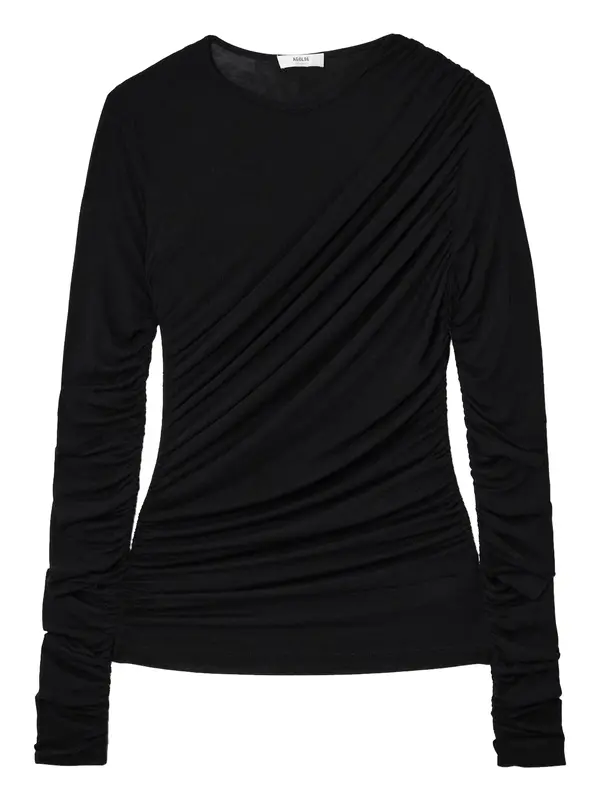 AGOLDE Tania Draped Stretch-tencel™ Lyocell Jersey Top - Black