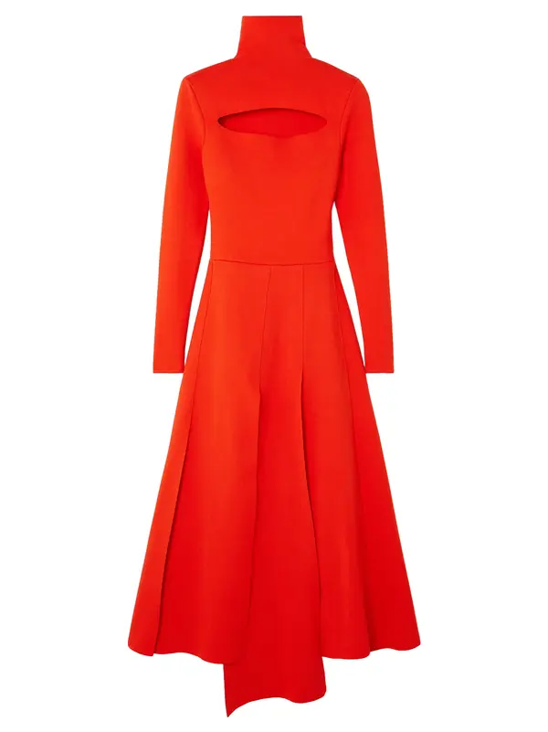 A.W.A.K.E. Mode Asymmetric Cutout Stretch-knit Turtleneck Dress - Red
