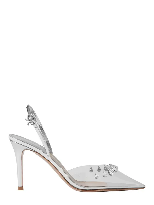 GIANVITO ROSSI 85 Crystal-embellished Slingback Pumps - Neutrals