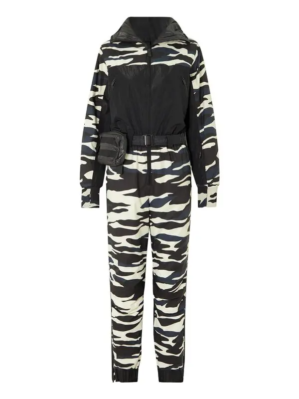 HOLDEN Powder Belted Zebra-print Recycled Ski Suit - Black