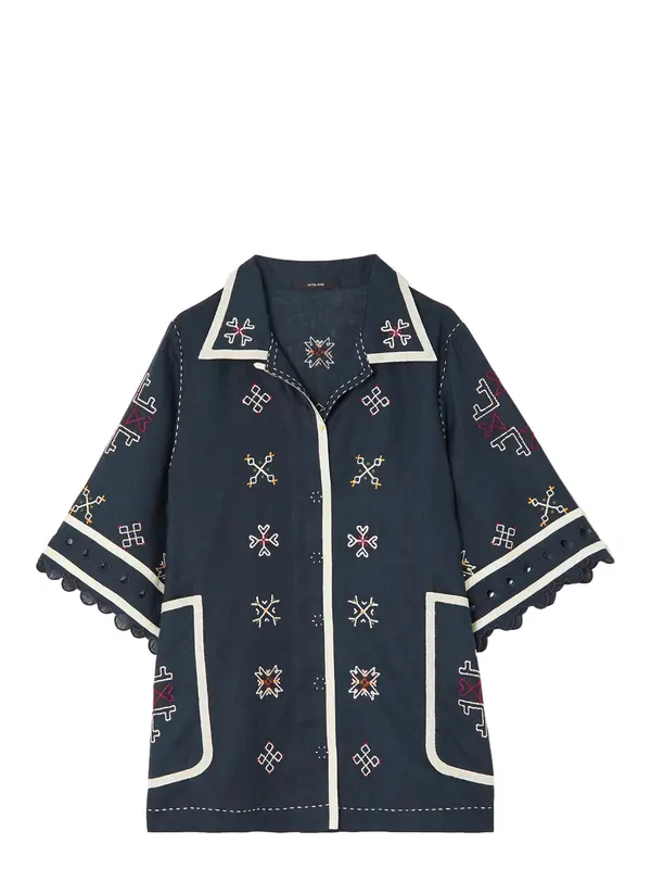 Vita Kin Greta Embroidered Linen Blouse - Blue