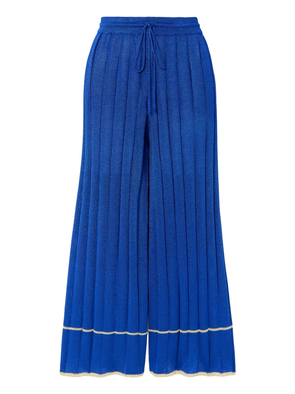 Calle Del Mar Ribbed-knit Wide-leg Pants - Blue