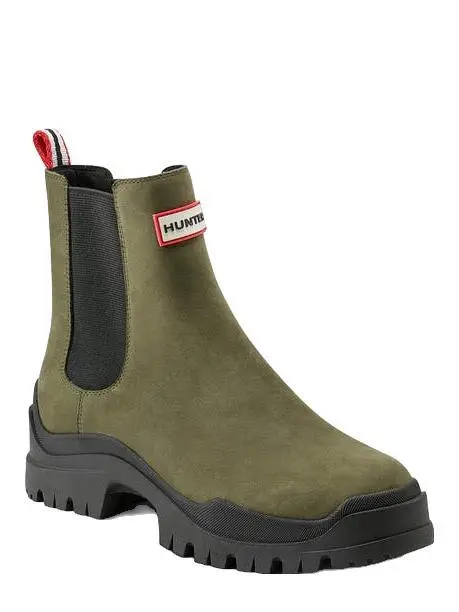 Hunter Winica Waterproof Leather Chelsea Boot - Galloway Green/black