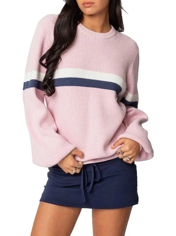 EDIKTED Nautical Stripe Oversize Sweater - Pink