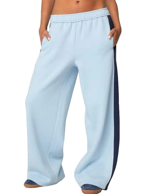 EDIKTED Contrast Stripe Wide Leg Track Pants - Light-blue