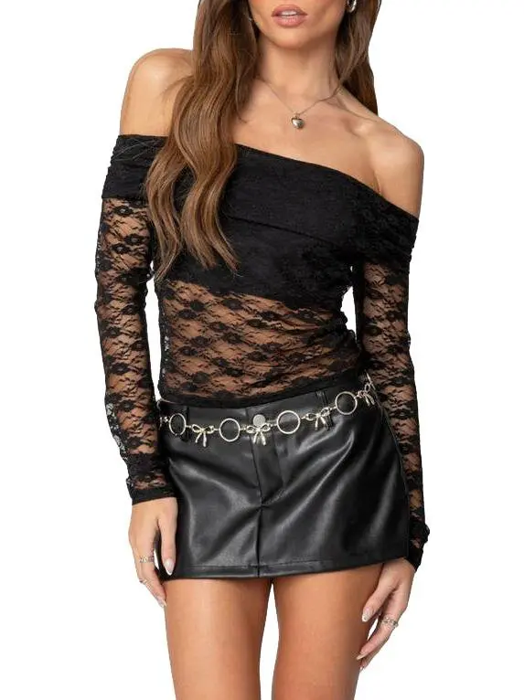 EDIKTED Elysia Mixed Media Top - Black