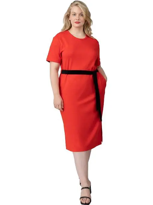 SEE ROSE GO Coolrose Luxe Midi Dress With Velvet Tie - Poppy