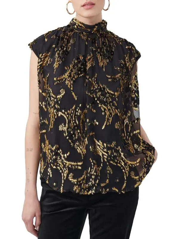 Trina Turk Imogene Tinsel Burnout Top - Black