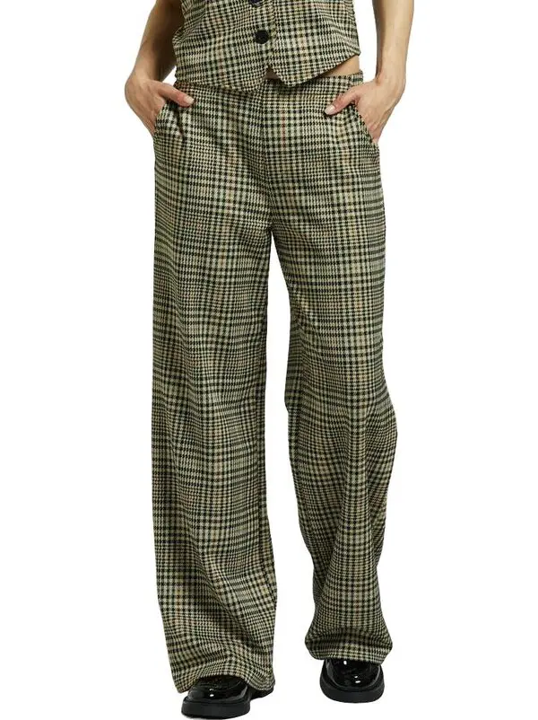 Brixton Ludlow Plaid Wide Leg Pants - Winter White/ Black Plaid