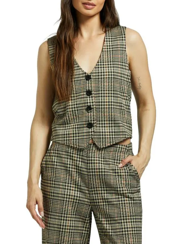 Brixton Plaid Relaxed Fit Vest - Winter White/ Black Plaid