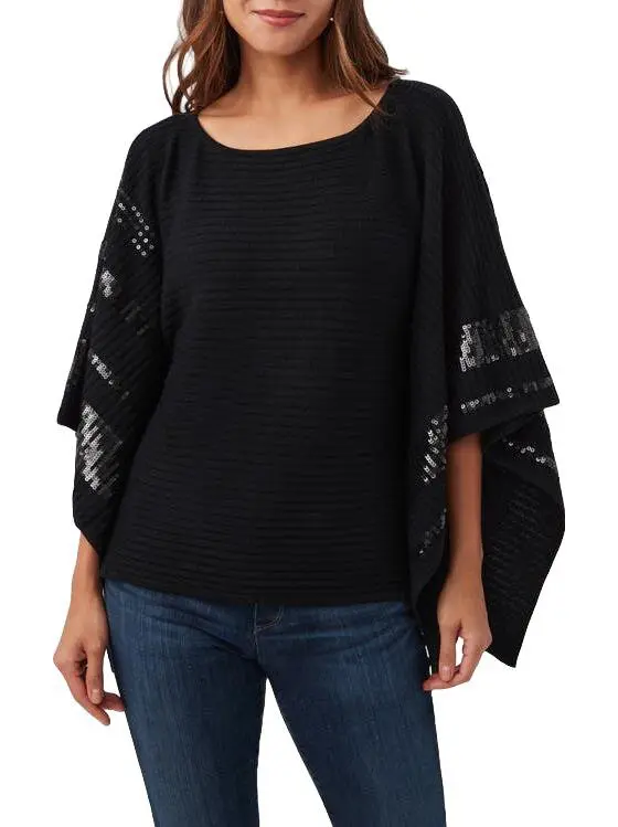 Trina Turk Adela Sequin Trim Sweater Wrap - Black/black