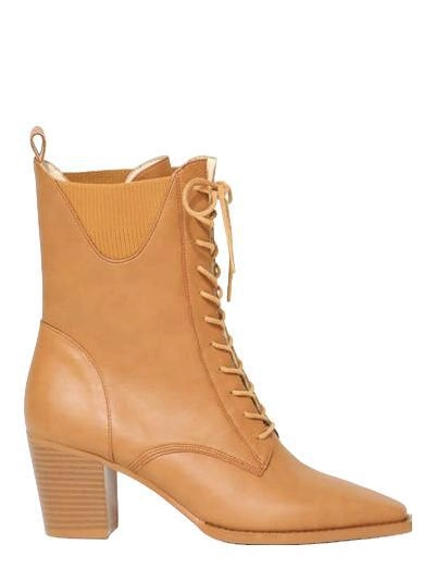 BELLE & BLOOM Jumping Ship Lace-up Block Heel Boots - Medium Brown