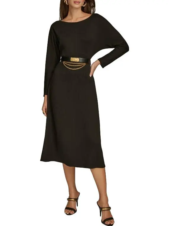 Donna Karan New York Belted Bracelet Sleeve A-line Dress - Black