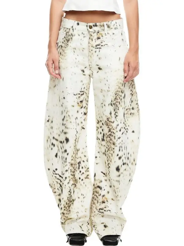 Lioness Horseshoe Print Barrel Leg Jeans - Snow Leopard