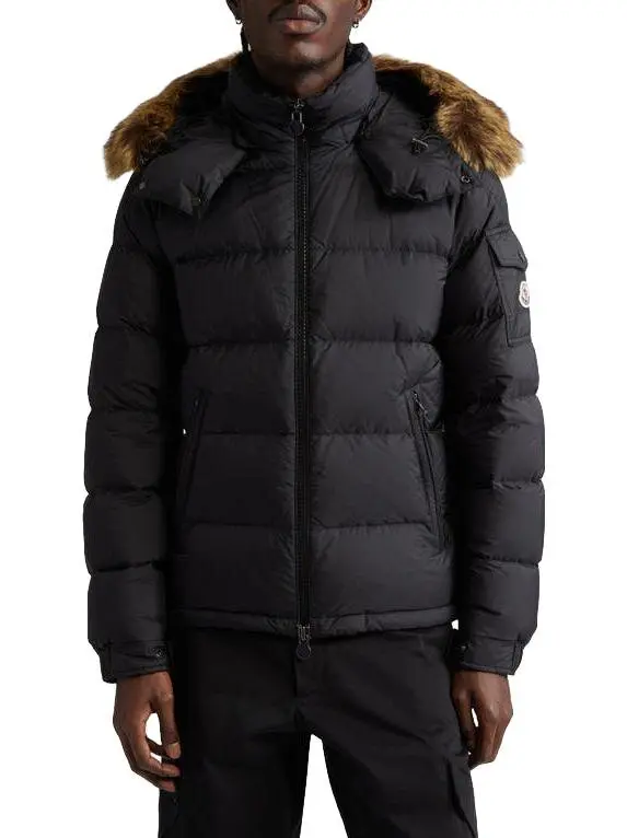 Moncler Maya Hooded Down Jacket With Faux Fur Trim - Black