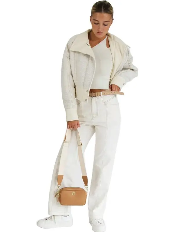 BELLE & BLOOM Mad Love Cropped Bomber Jacket - Cream