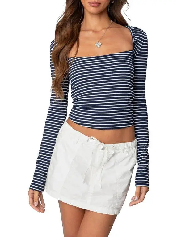 EDIKTED Alex Stripe Stretch Cotton Top - Navy-and-white