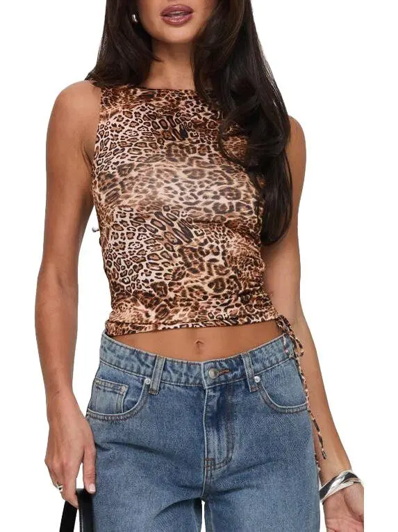 Princess Polly Leopard Sleeveless Top - Brown