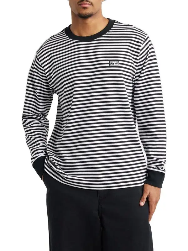 Obey Stripe Long Sleeve Cotton T-shirt - Black Multi