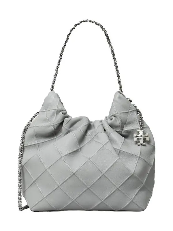 Tory Burch Mini Fleming Quilted Leather Hobo Bag - Gray
