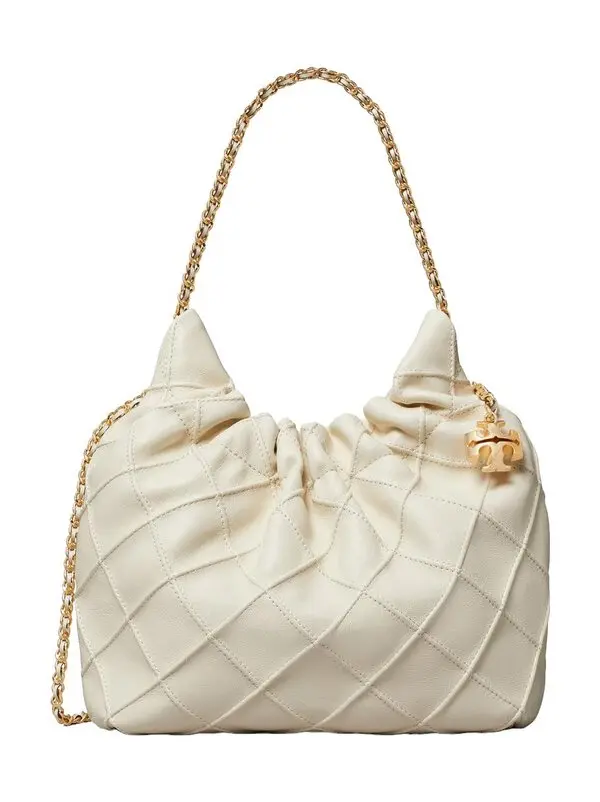 Tory Burch Mini Fleming Quilted Leather Hobo Bag - Light Cream