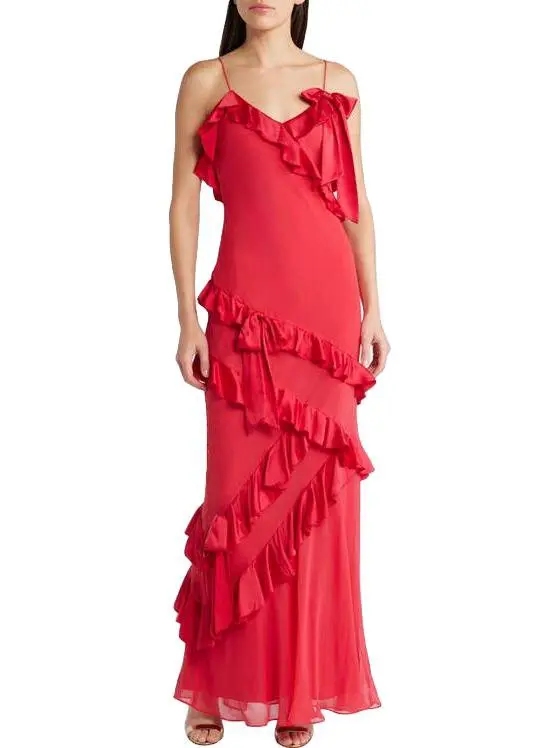 LoveShackFancy Rialto Ruffle Silk Dress - Red