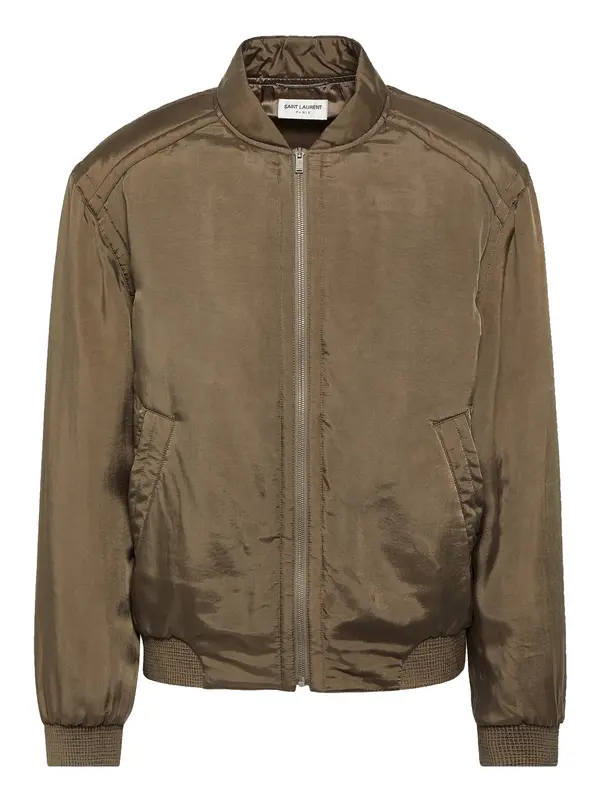 Saint Laurent Twill Teddy Bomber Jacket - Khaki Green
