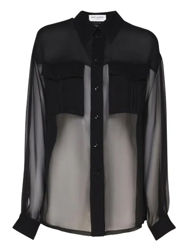 Saint Laurent Silk Crepe Muslin Shirt - Black