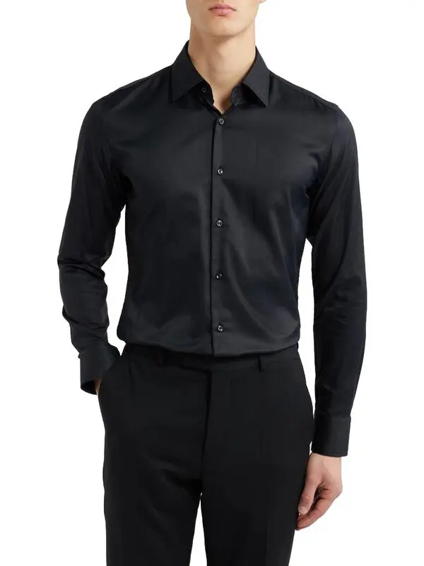 BOSS Hank Kent Performance Twill Dress Shirt - Black